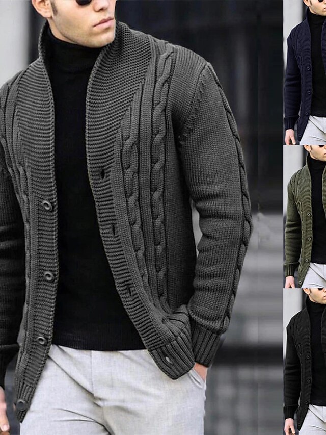 Men's Cardigan Sweater Cropped Sweater Cable Knit Regular Button Up ...