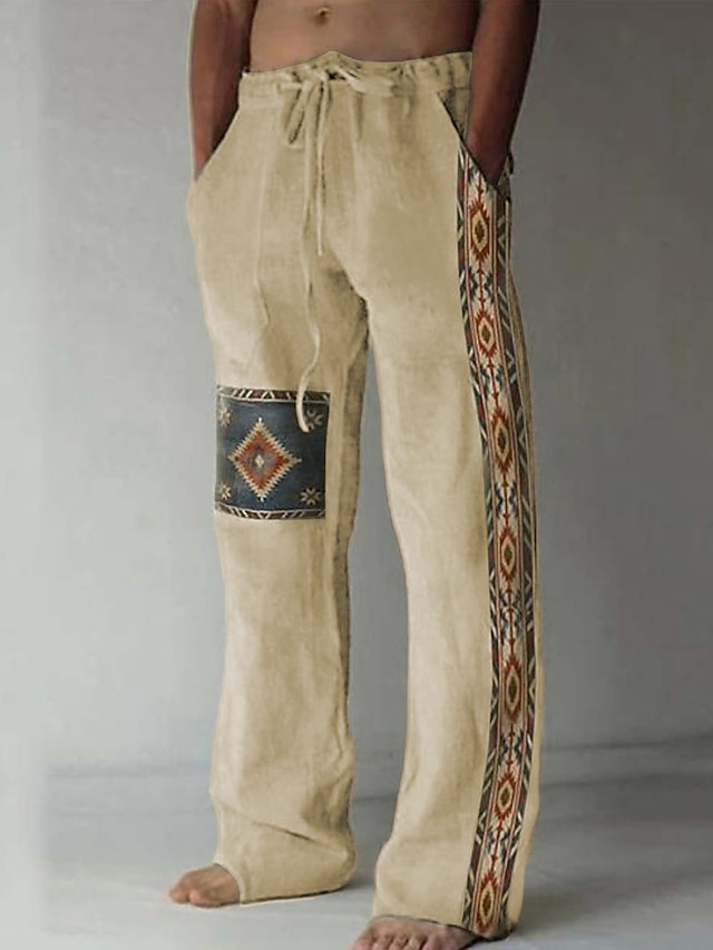 Men's Geometric Pattern Graphic Prints Linen Pants Trousers Summer ...