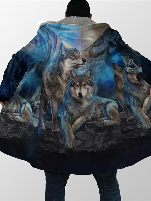 Men's Wolf Winter Coat Fleece Jacket Coat Thermal Warm Vintage Abstract ...