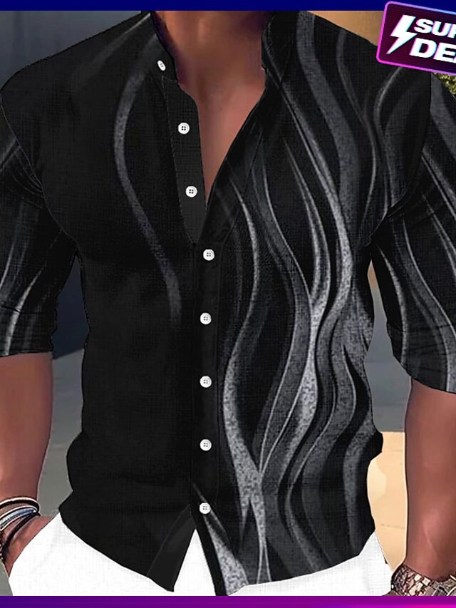 camisa masculina camisa de linho gradiente gráficogeometria gola ...