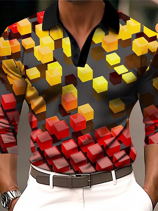 Geometry Men's Abstract Print 3D Golf Polo Outdoor Casual Daily ...