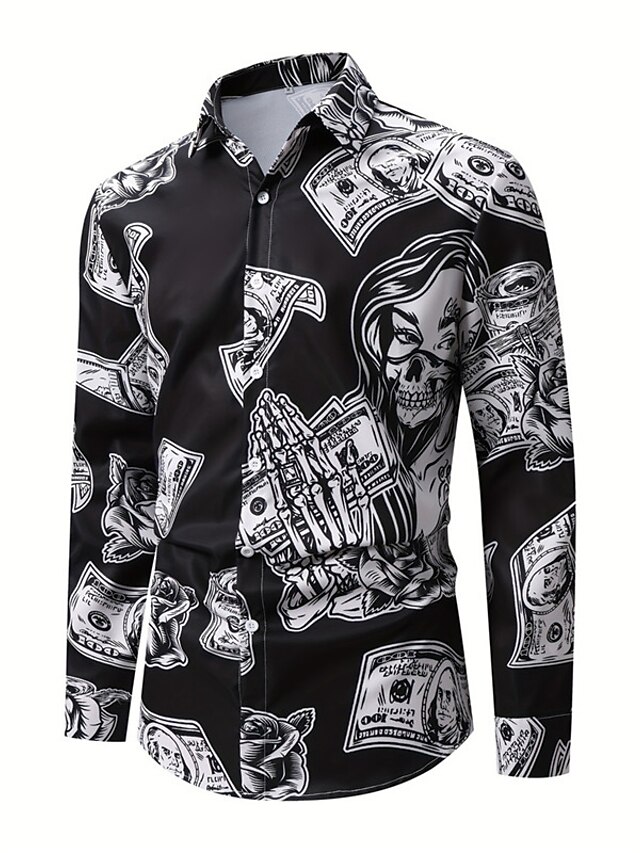 Crânes Abstrait Gothique Homme Chemise Usage quotidien Sortie Automne hiver Col rabattu manche ...