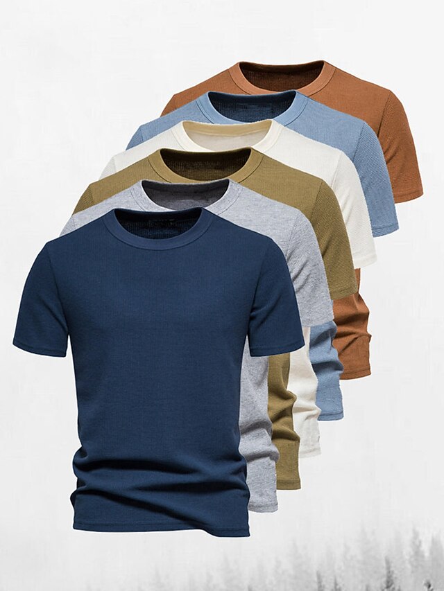 Men's T shirt Tee Waffle Knit Tee Tee Top Plain Crew Neck Street ...