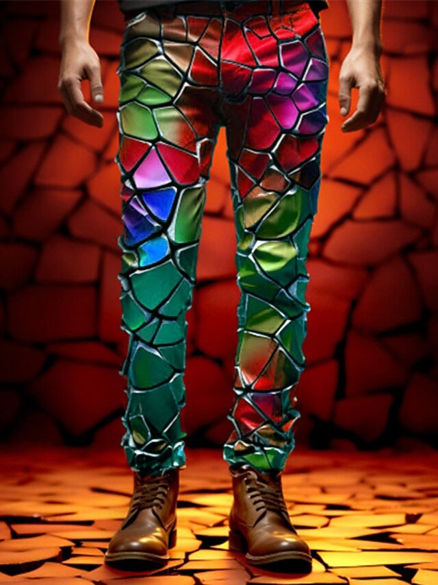 Color Block Colorful Glass Business Abstract Men's 3D Print Dress Pants ...