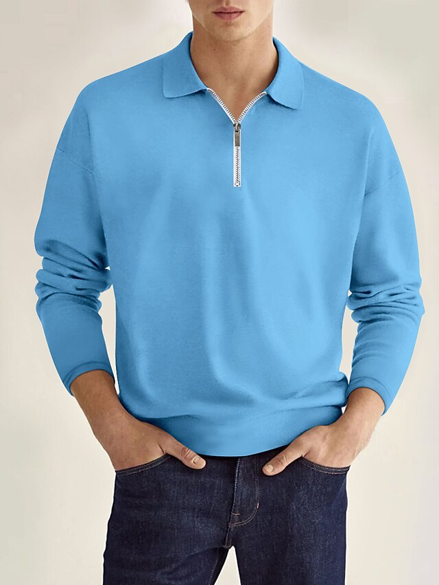 Men's Polo Shirt Zip Polo Outdoor Casual Lapel Quarter Zip Long Sleeve ...