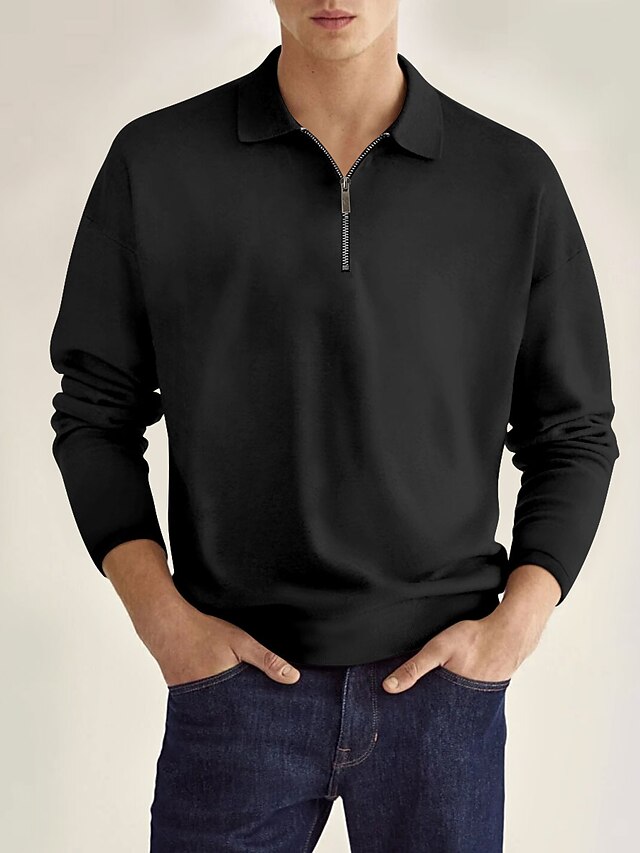 Men's Polo Shirt Zip Polo Outdoor Casual Lapel Quarter Zip Long Sleeve ...