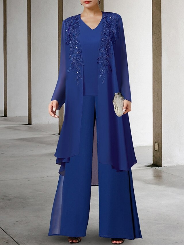 Jumpsuits Mother of the Bride Dress Wedding Guest Elegant V Neck Ankle ...