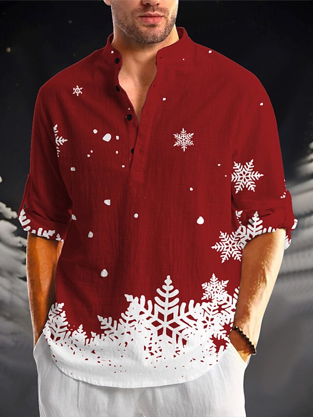 Snowflake Casual Men's Shirt Linen Shirt Daily Wear Going out Weekend ...