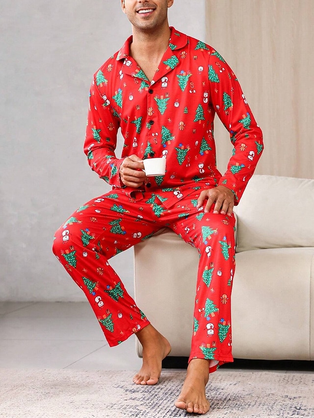 Herre julepyjamas Nattøj Pyjamas Sæt Pyjamas top og bukser 2 Dele ...