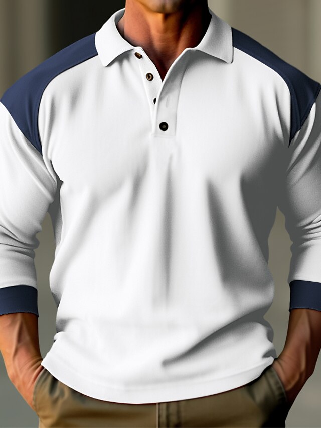 Men's Polo Shirt Button Up Polos Casual Holiday Classic Long Sleeve ...