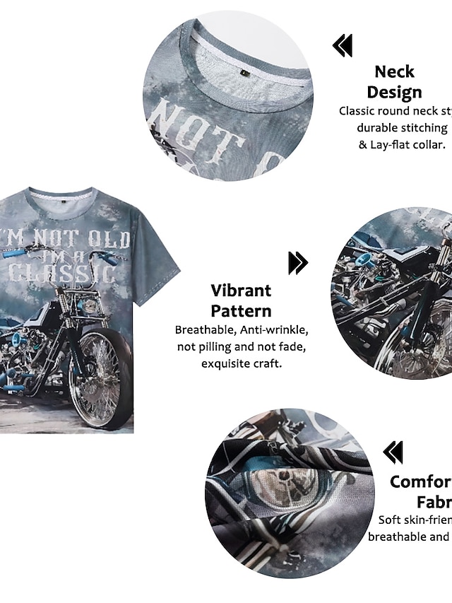 Graphic Motorcycle Vintage Fashion Designer Men's 3D Print T shirt Tee ...