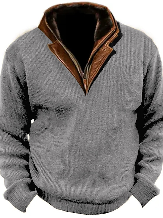 Men's Sweatshirt Navy Blue Brown Army Green Gray Standing Collar Color ...