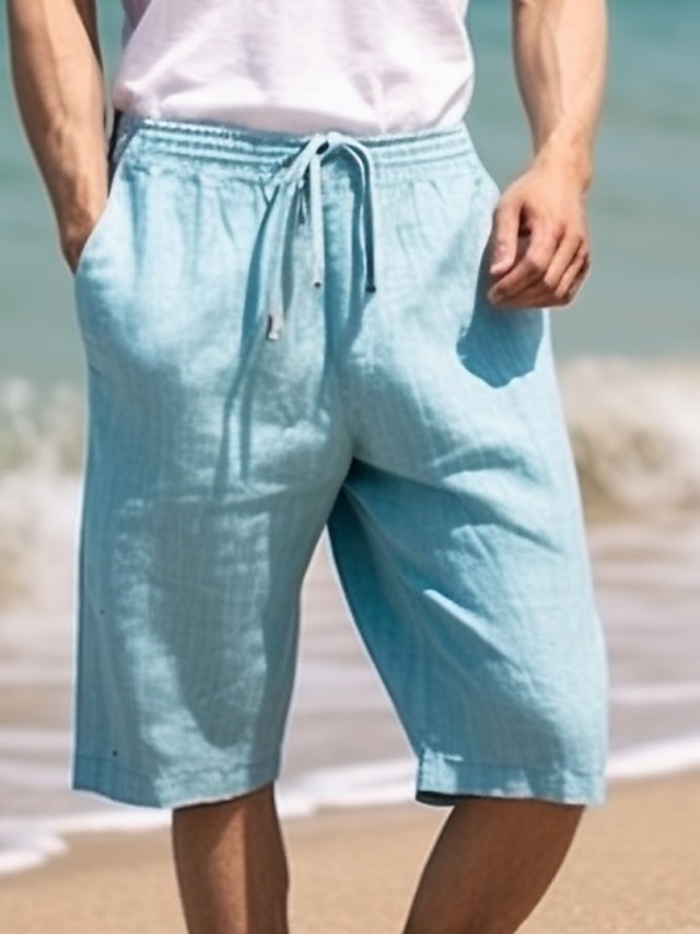 Homme Short Short en lin Short d'été Cordon Taille elastique Jambe ...