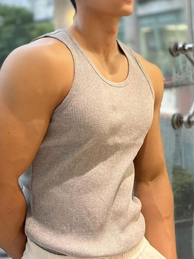 Men's GYM Tank Running Tank Workout Tank Men Tops Crew Neck Sleeveless ...