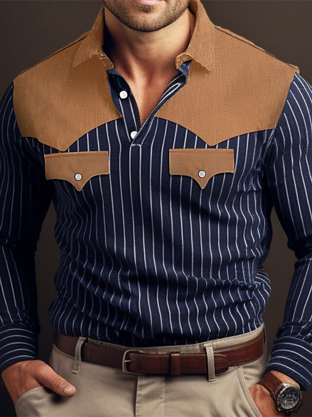Men's Polo Shirt Button Up Polos Casual Sports Lapel Long Sleeve ...