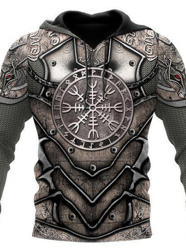 Men's Graphic Armor Viking Hoodie Hoodies Sweatshirt Sportswear Casual ...