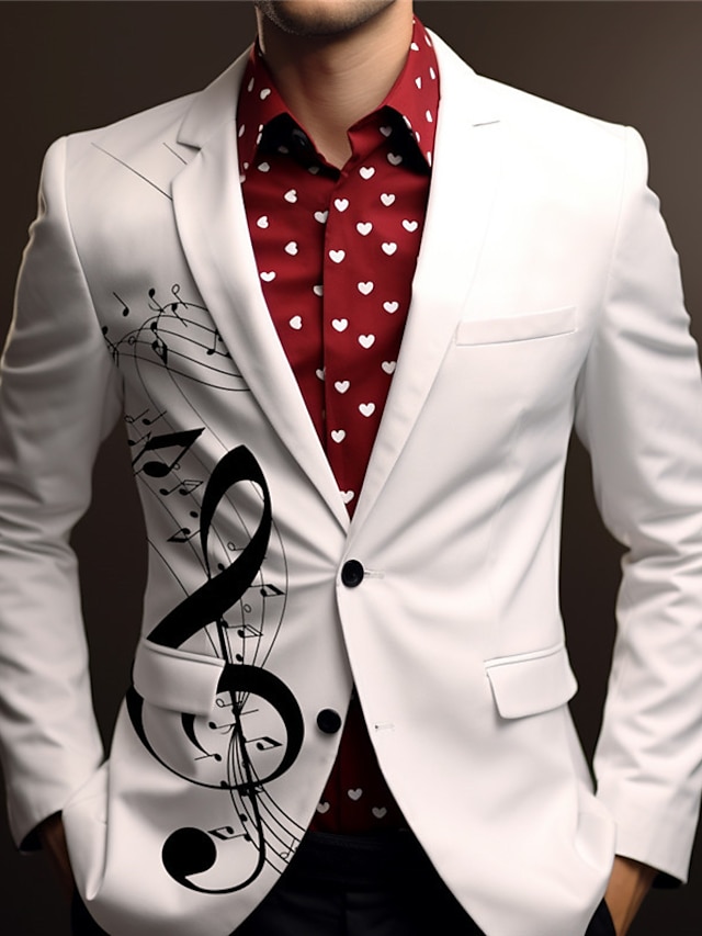 Men's Musical Notes Long Sleeve Turndown Business Work Wear to work ...