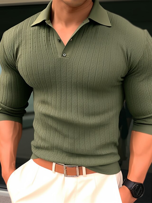 Men's Polo Shirt Button Up Polos Casual Holiday Classic Long Sleeve ...