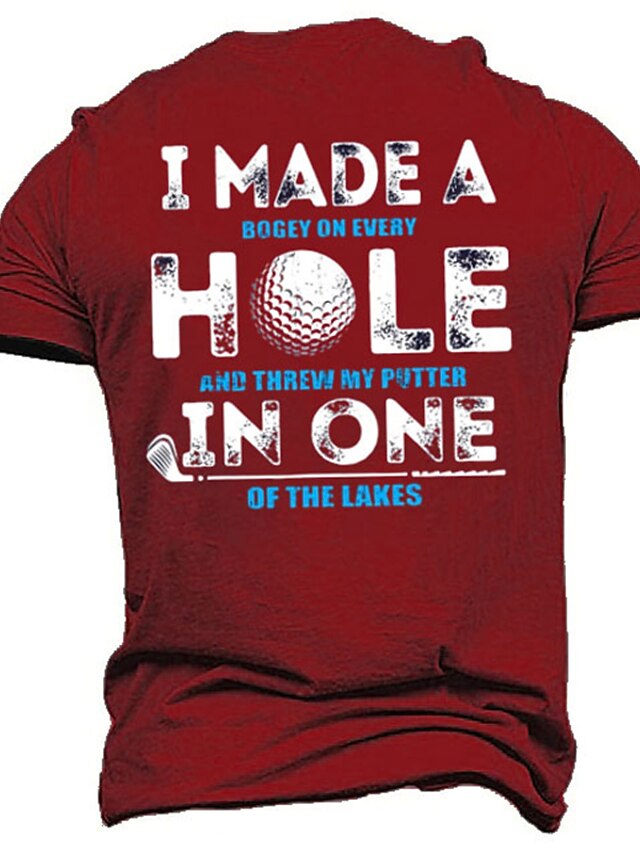 Letter Golf Black Red Army Green T shirt Tee Men's 100% Cotton Graphic ...