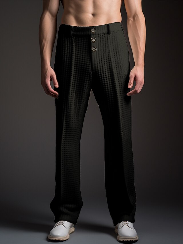 Men's Dress Pants Trousers Slacks Suit Pants Waffle Pants Buttons Front ...