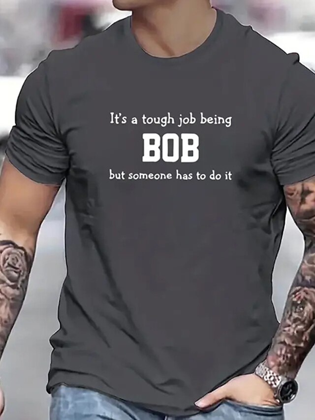 Men's Letter T Shirt Tee Top Cotton Short Sleeve Graphic Shirt Black ...