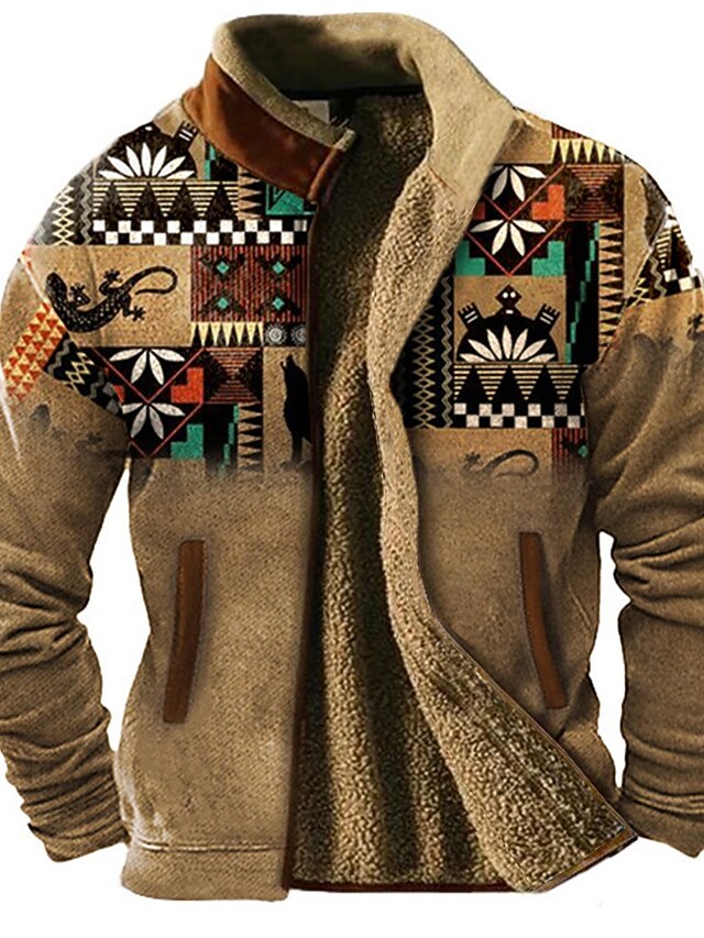 American Indian Pattern Jacket Mens Graphic Hoodie Cowboy Daily Casual ...
