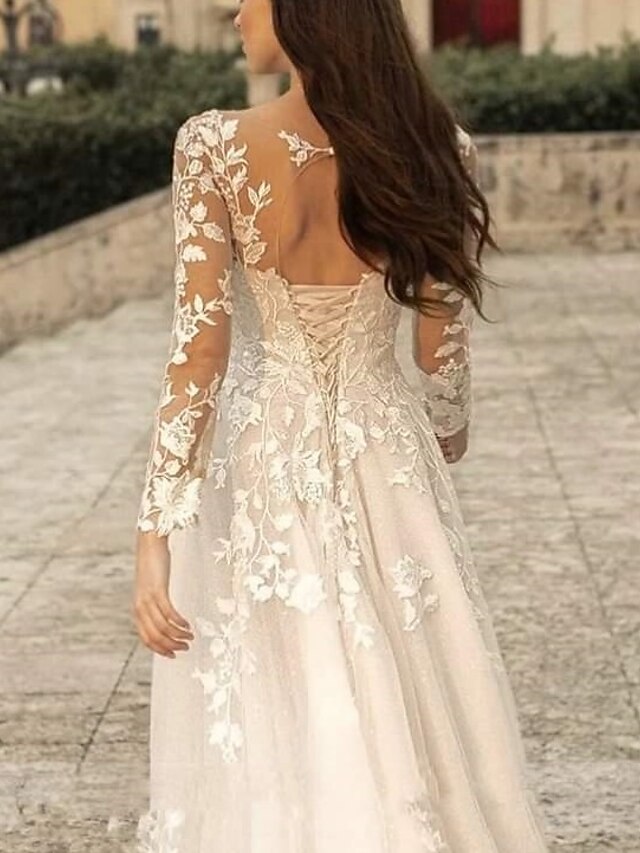 Beach Wedding Beach Formal Wedding Dresses A-Line V Neck Long Sleeve ...