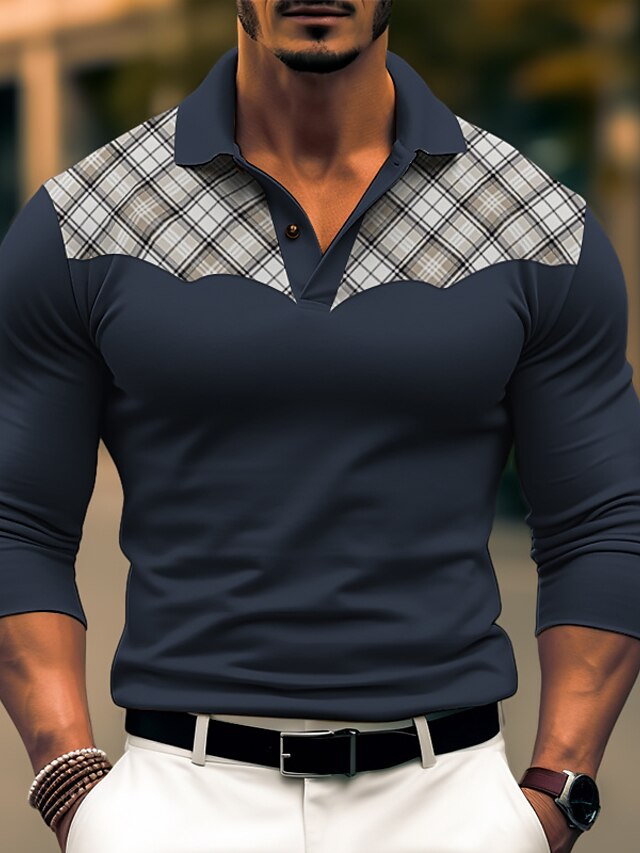 Men's Polo Shirt Button Up Polos Casual Sports Lapel Long Sleeve ...