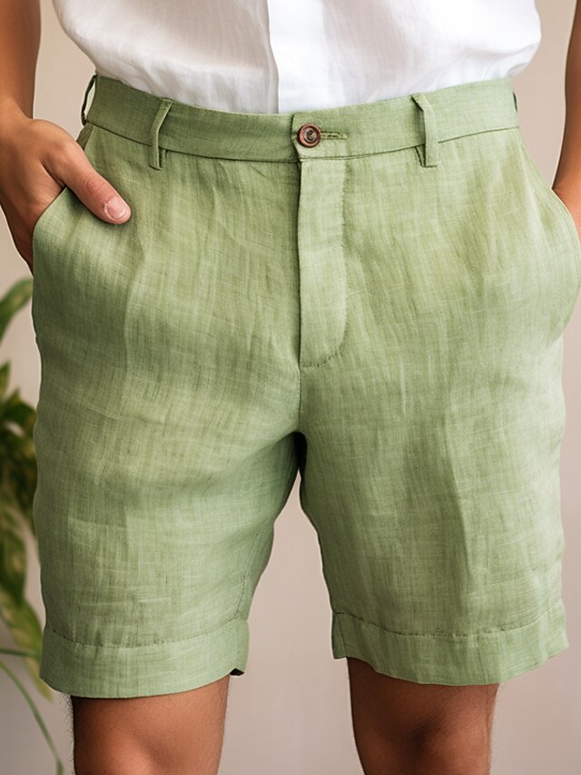 Homme Short Short en lin Short d'été Zippé Bouton Poche Plein Confort ...
