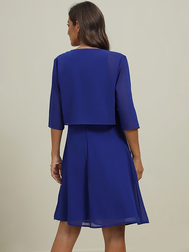 Dames Jurk Set Werk Jurk Bruiloft gast jurk Chiffon jurk Elegant Modieus Effen Ruche Lapwerk ...