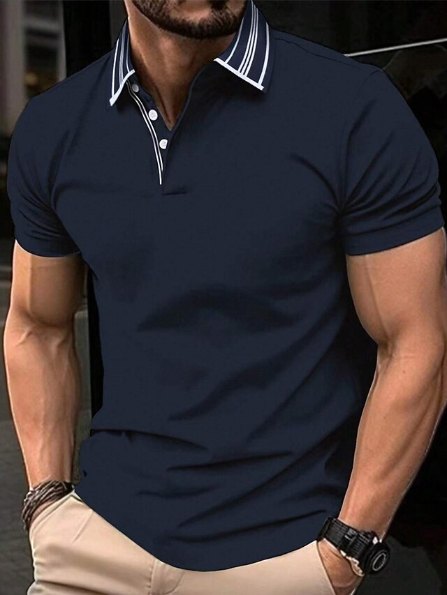 Hombre POLO Polos con botones Trabajo Negocio Diseño Manga Corta Moda ...