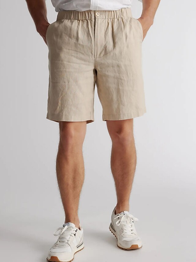 Homme Short Short en lin Short d'été Bouton Poche Taille elastique ...