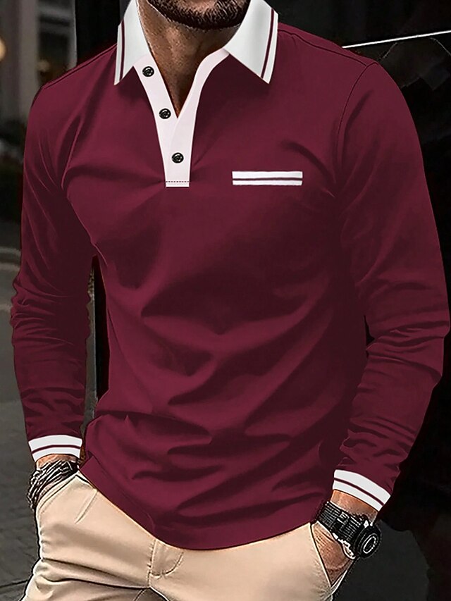 Men's Polo Shirt Button Up Polos Casual Sports Lapel Long Sleeve ...