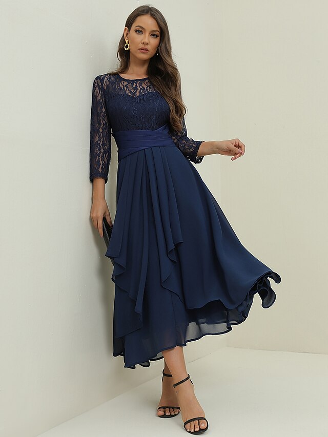 Damen Midikleid Spitzenkleid Abschlussballkleid Partykleid Kleid für Hochzeitsgäste Mode Party ...