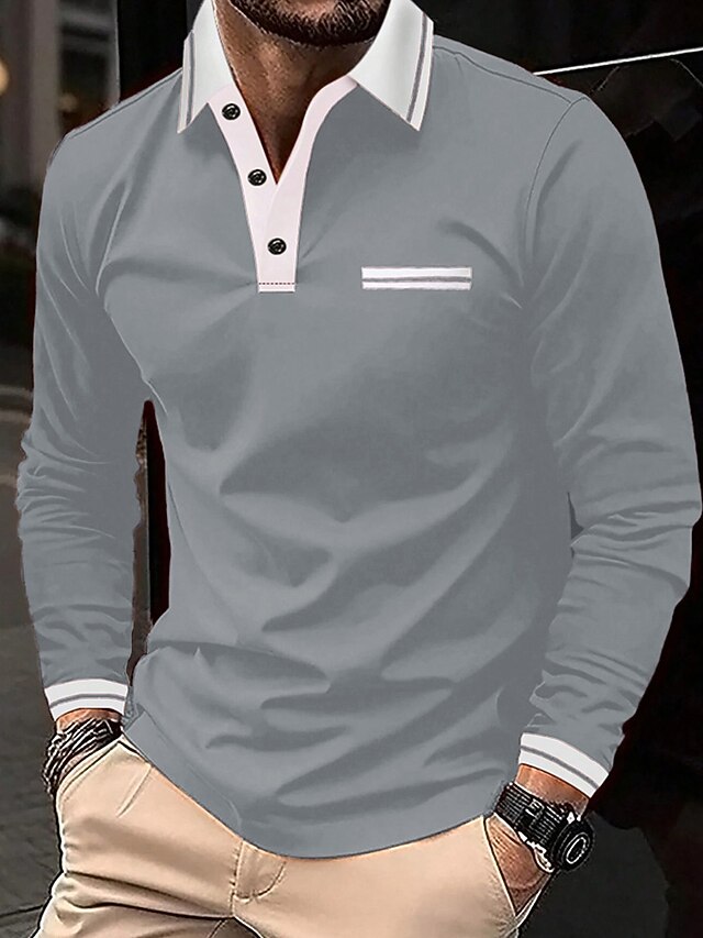 Men's Polo Shirt Button Up Polos Casual Sports Lapel Long Sleeve ...