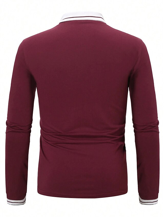Men's Polo Shirt Button Up Polos Casual Sports Lapel Long Sleeve ...