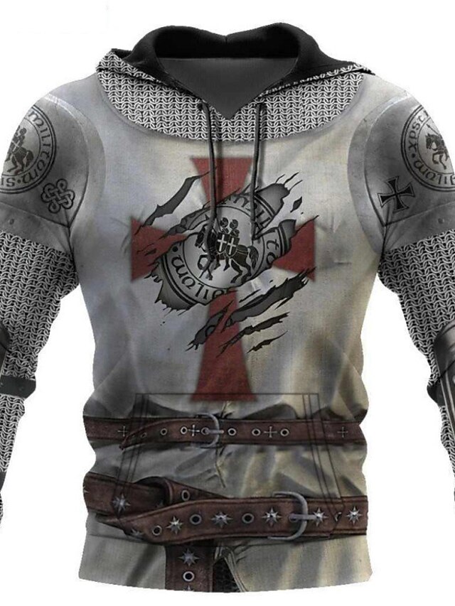 Men's Graphic Armor Viking Hoodie Hoodies Sweatshirt Sportswear Casual ...