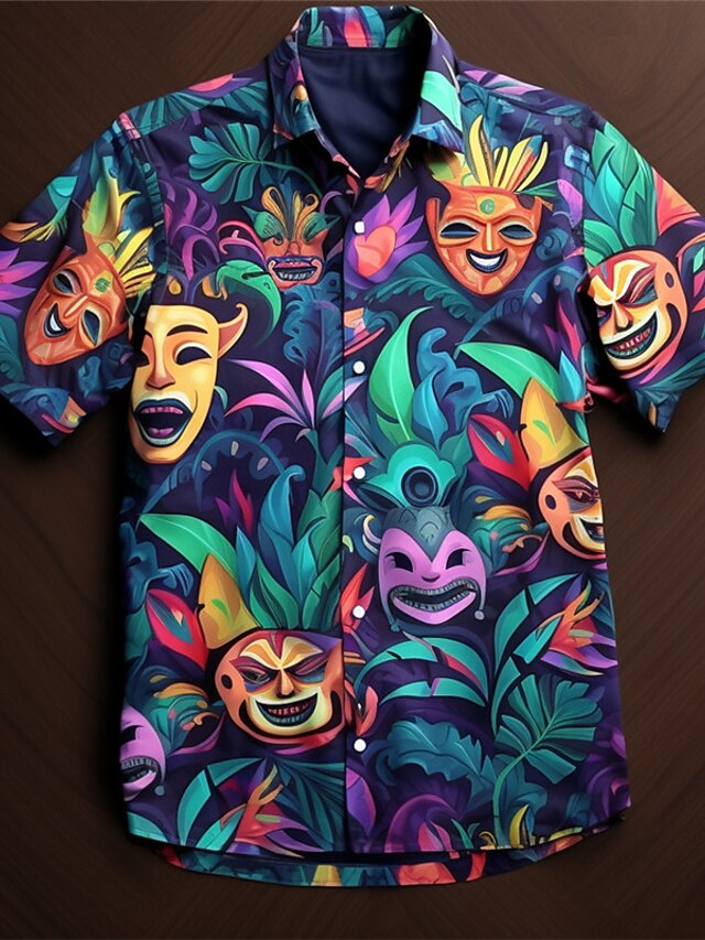 Masque Abstrait Homme Chemise Usage quotidien Sortie Automne hiver Col rabattu manche longue ...