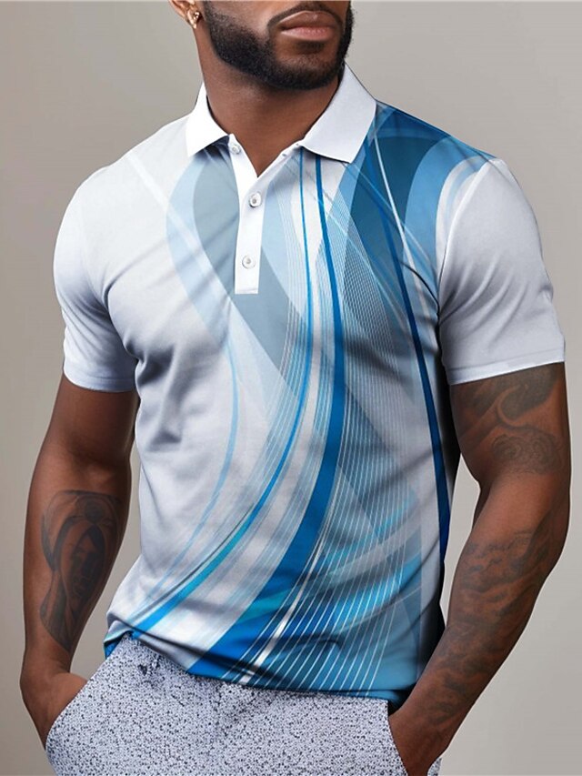 Geometry Linear Men's Business Print 3D Golf Polo Outdoor Daily Wear ...