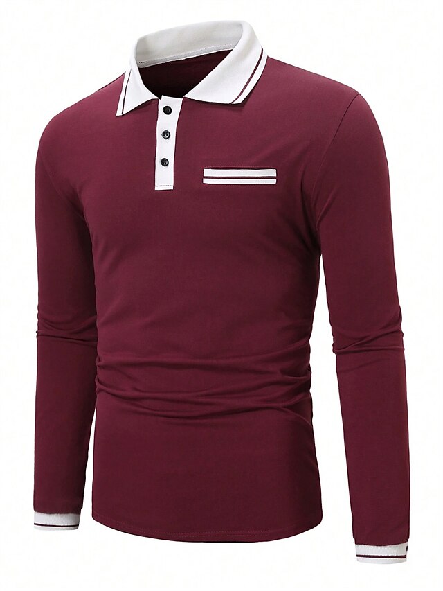 Men's Polo Shirt Button Up Polos Casual Sports Lapel Long Sleeve ...