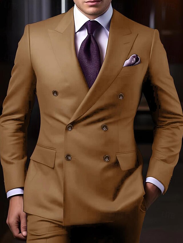 Purple Men's Wedding Suits 2 Piece Solid Colored Tailored Fit Double Breasted Six-buttons 2024 ...