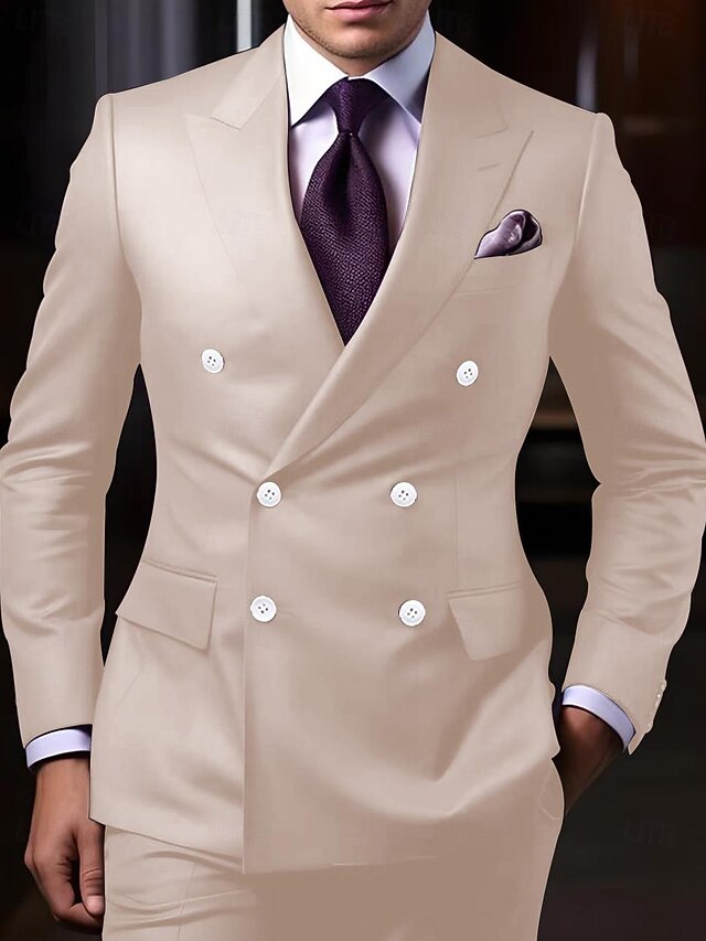 Purple Men's Wedding Suits 2 Piece Solid Colored Tailored Fit Double Breasted Six-buttons 2024 ...