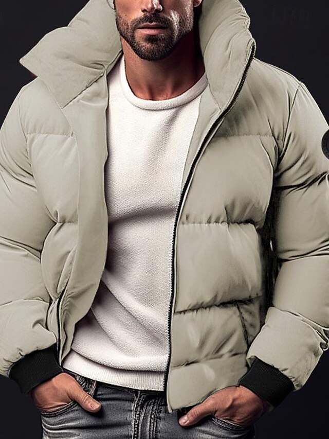 Men's Winter Coat Winter Jacket Puffer Jacket Zipper Pocket Polyster ...