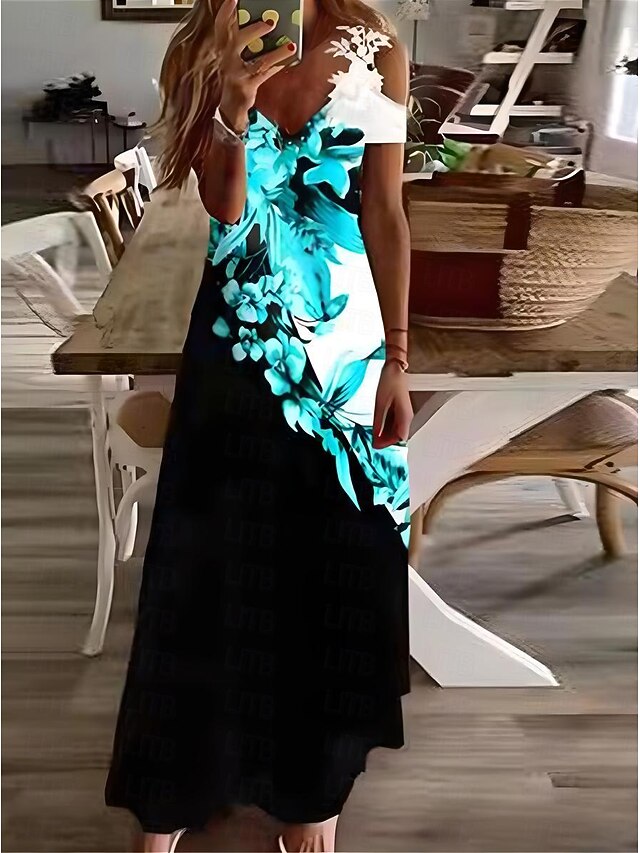 Femme Polyester Robe casual A Ombre Floral Découpé Imprimer Col V Robe ...