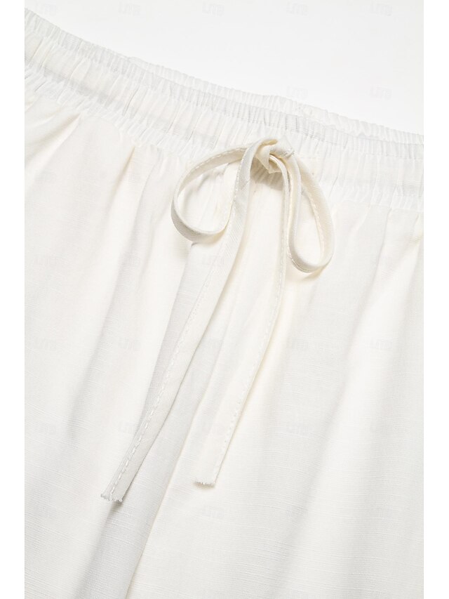 Herr Linne Byxor Långbyxor Sommarbyxor Strandbyxor Snörning Elastisk ...