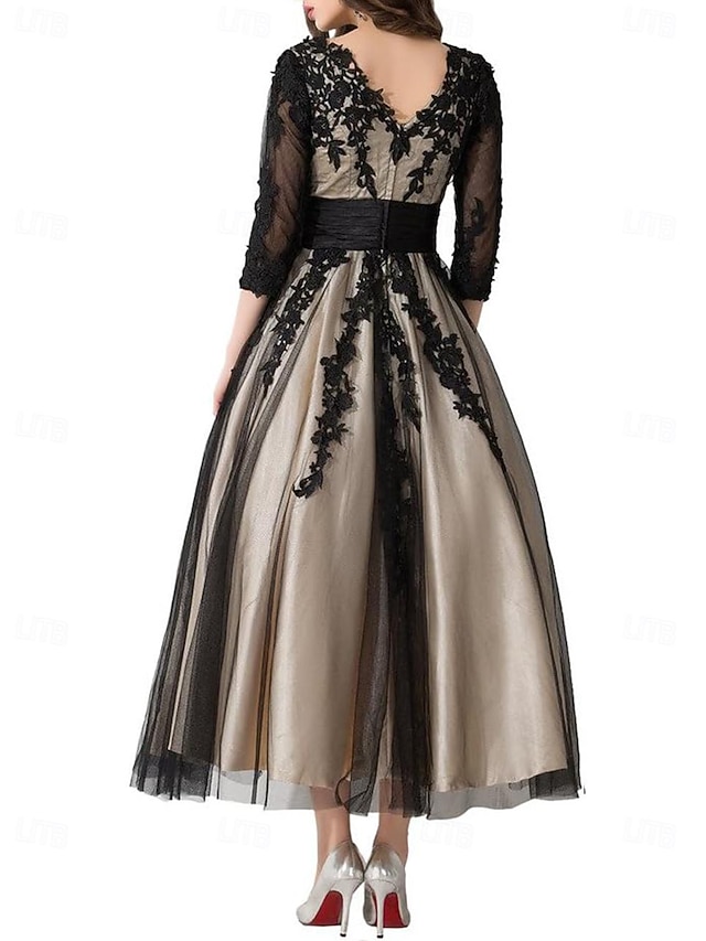 A-Line Mother of the Bride Dress Wedding Guest Elegant Vintage V Neck ...