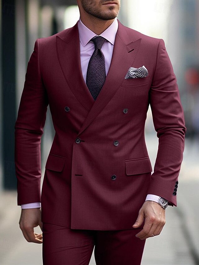Burgundy Grape Purple Men's Wedding Suits Solid Colored 2 Piece Daily Business Tailored Fit ...