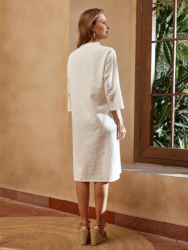 Mujer Negro Blanco Verde Trébol Verano Primavera Otoño Vestido Midi Vestidos inspirados en el ...