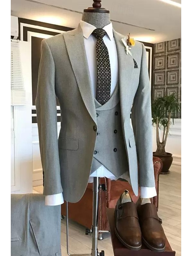 Blue Army Green Men's Prom Suits Wedding Suits Solid Colored 3 Piece ...