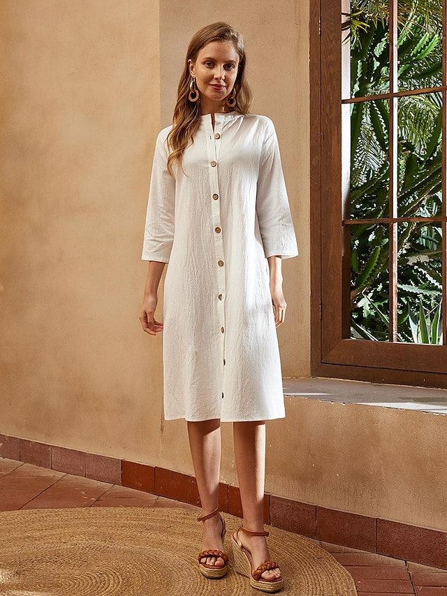 Mujer Negro Blanco Verde Trébol Verano Primavera Otoño Vestido Midi Vestidos inspirados en el ...